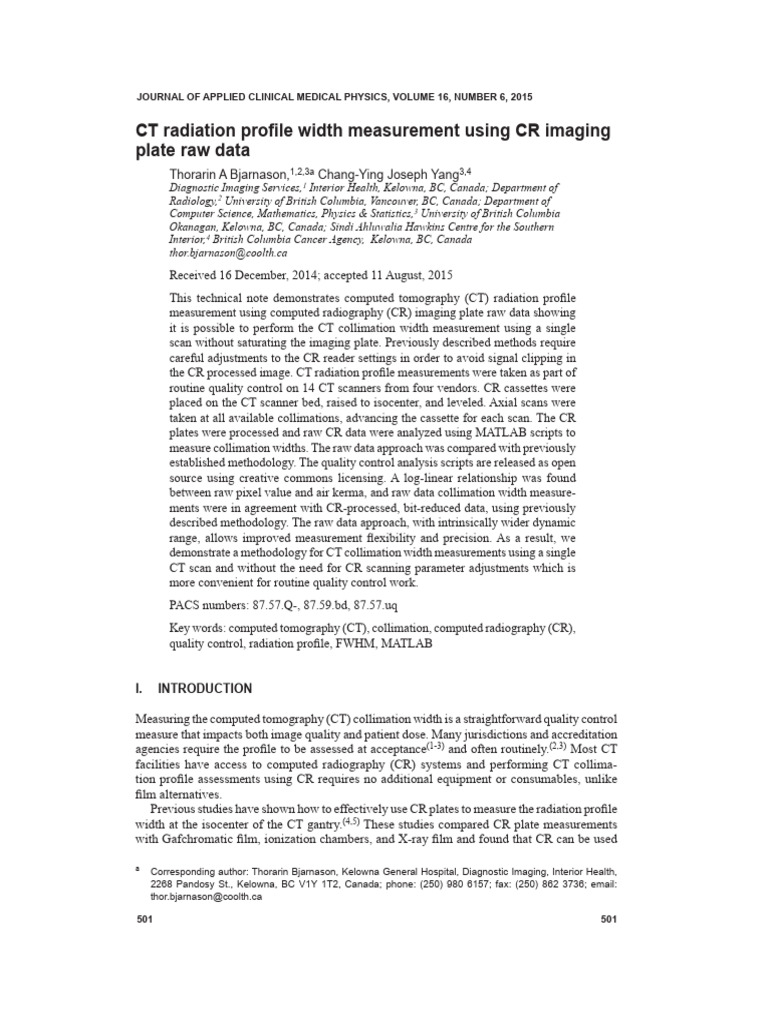 CT Radiation Profile Width Measurement Using CR Im | PDF | Ct Scan ...