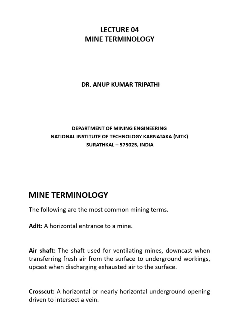 Lecture 04 - Mine Terminology | PDF