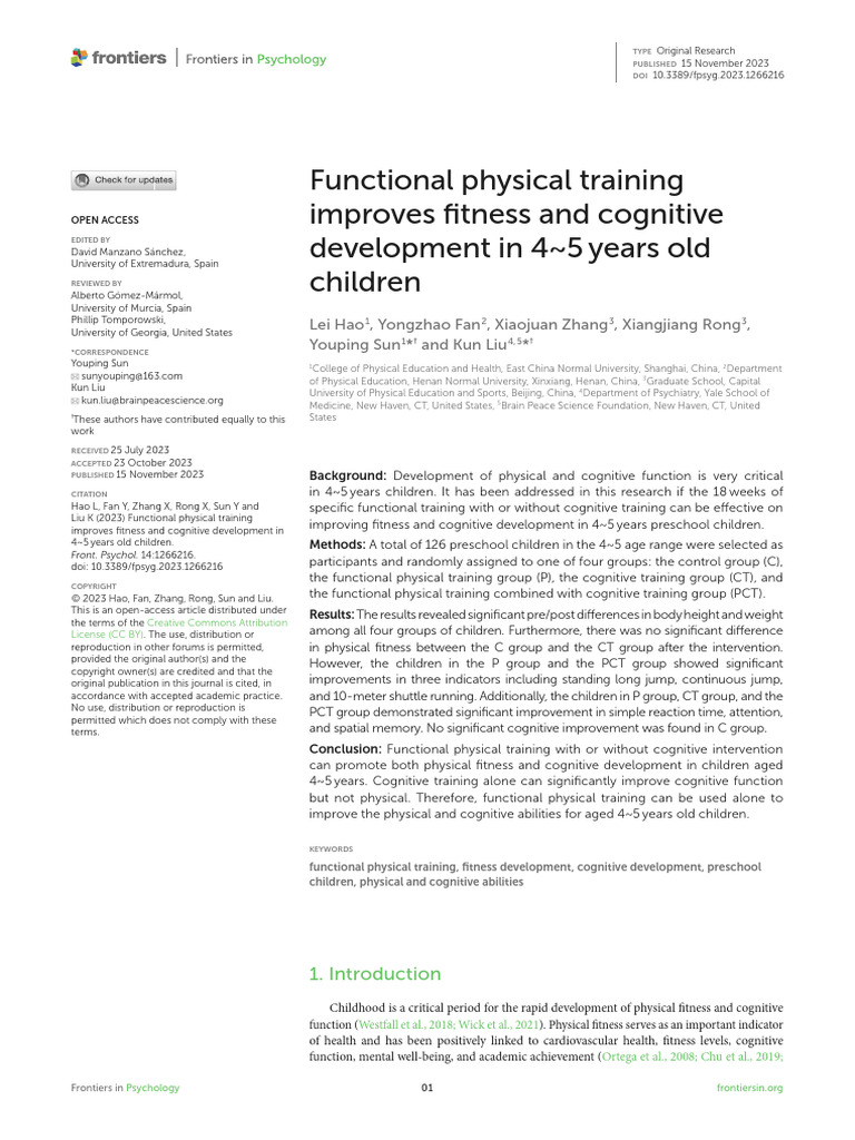 Functional Physical Training Improves Fitness and Cognitive Development ...