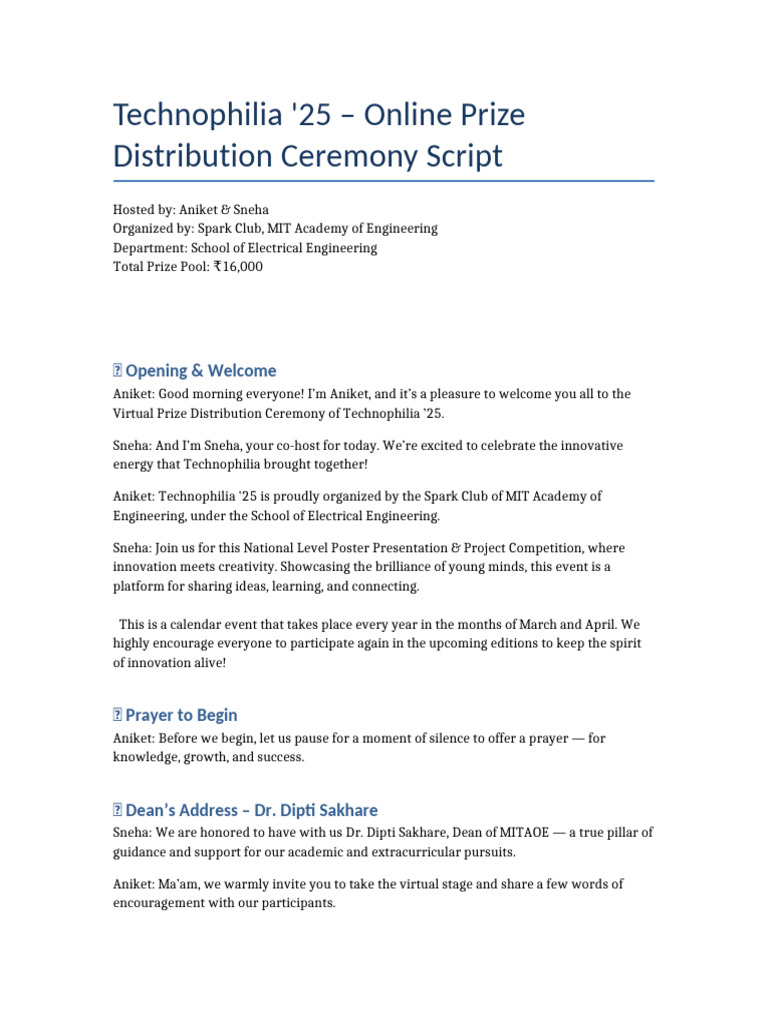 Technophilia 25 Prize Distribution Script Final | PDF