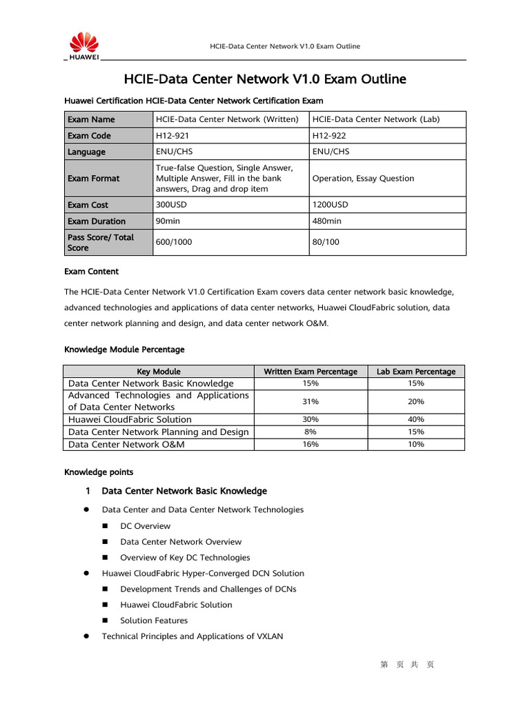 HCIE-Data Center Network V1.0 Exam Outline | PDF | Open Stack | Computing