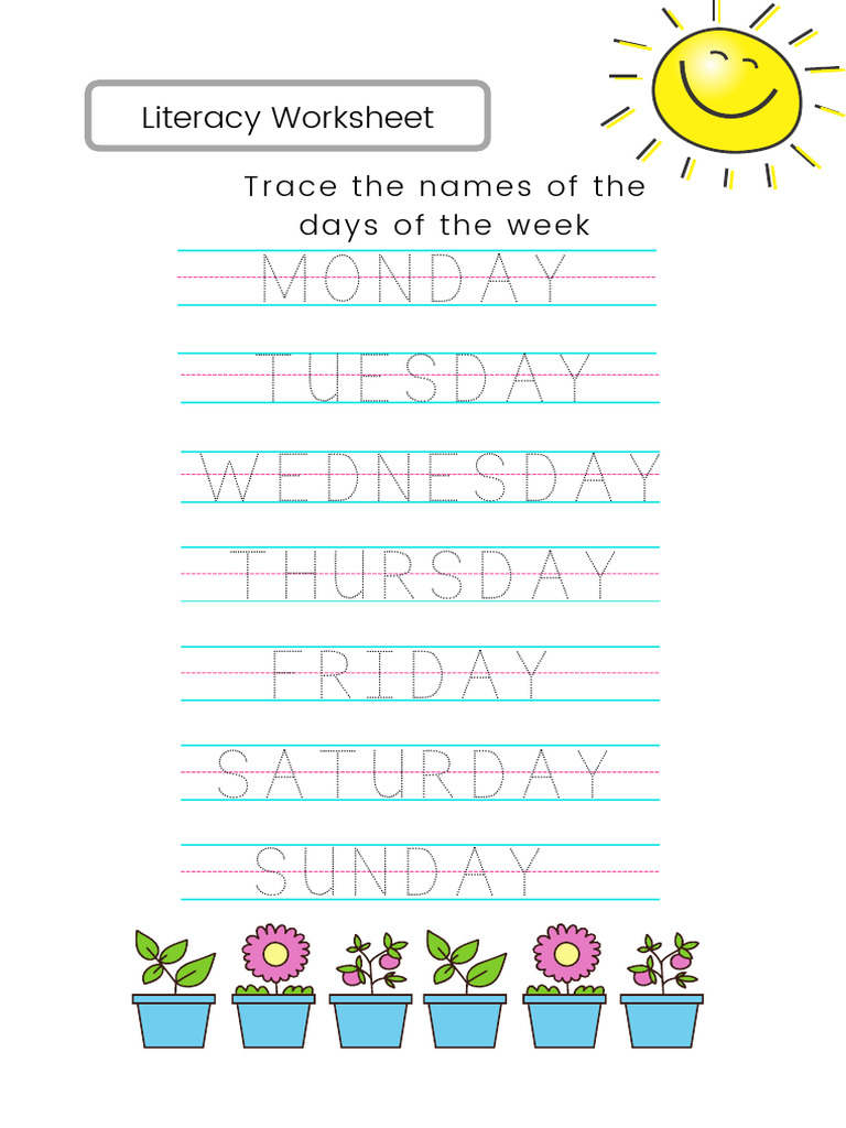 Days of the Week Tracing Worksheet | PDF