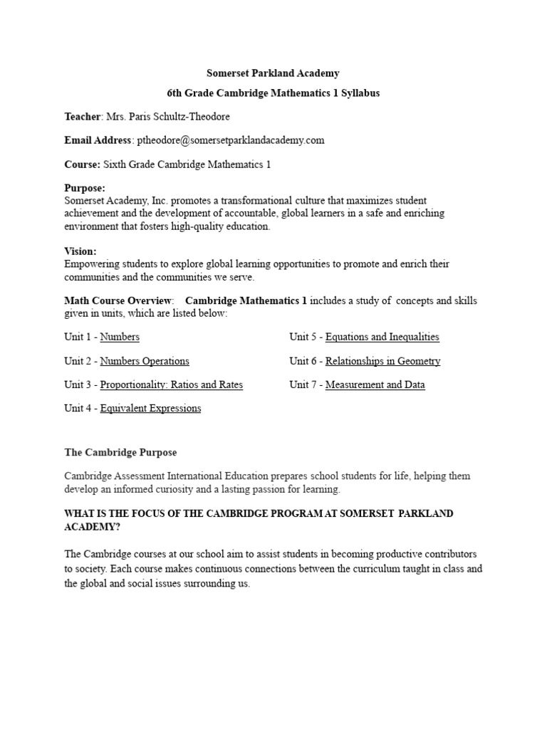 6th Grade Cambridge Math Syllabus | PDF | Curriculum | Mathematics