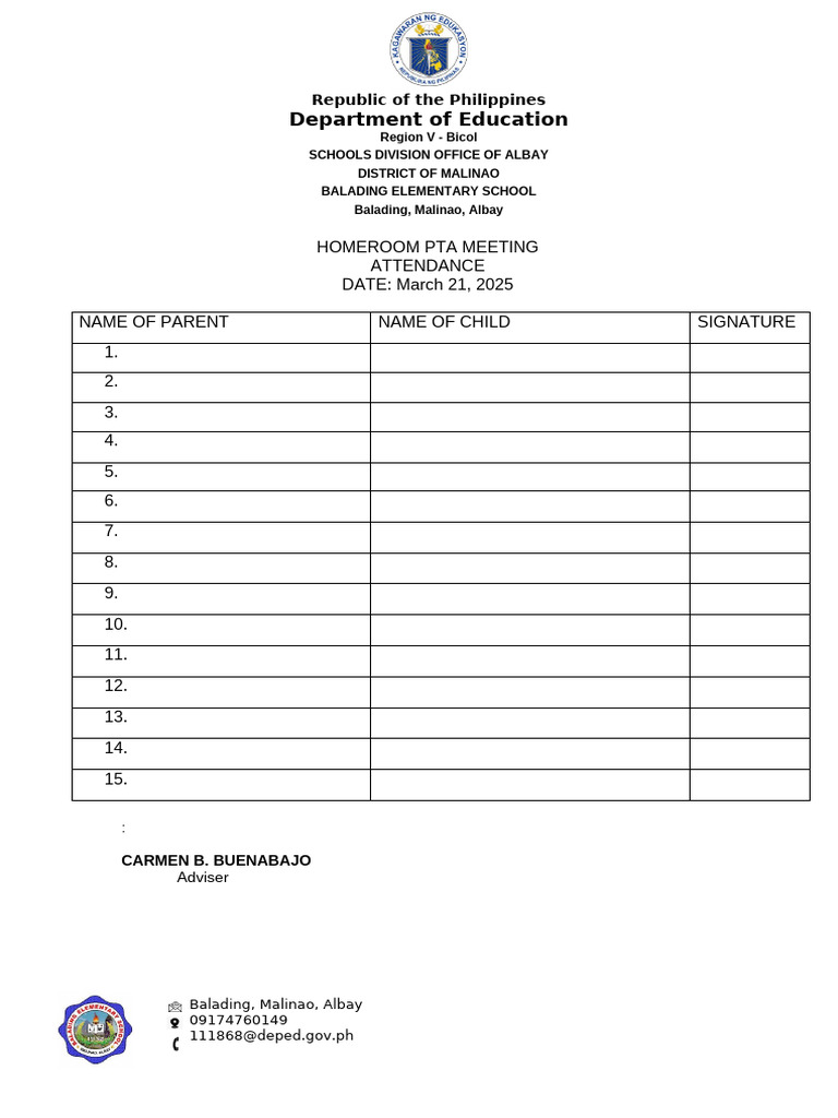 Attendance Spta Meeting | PDF