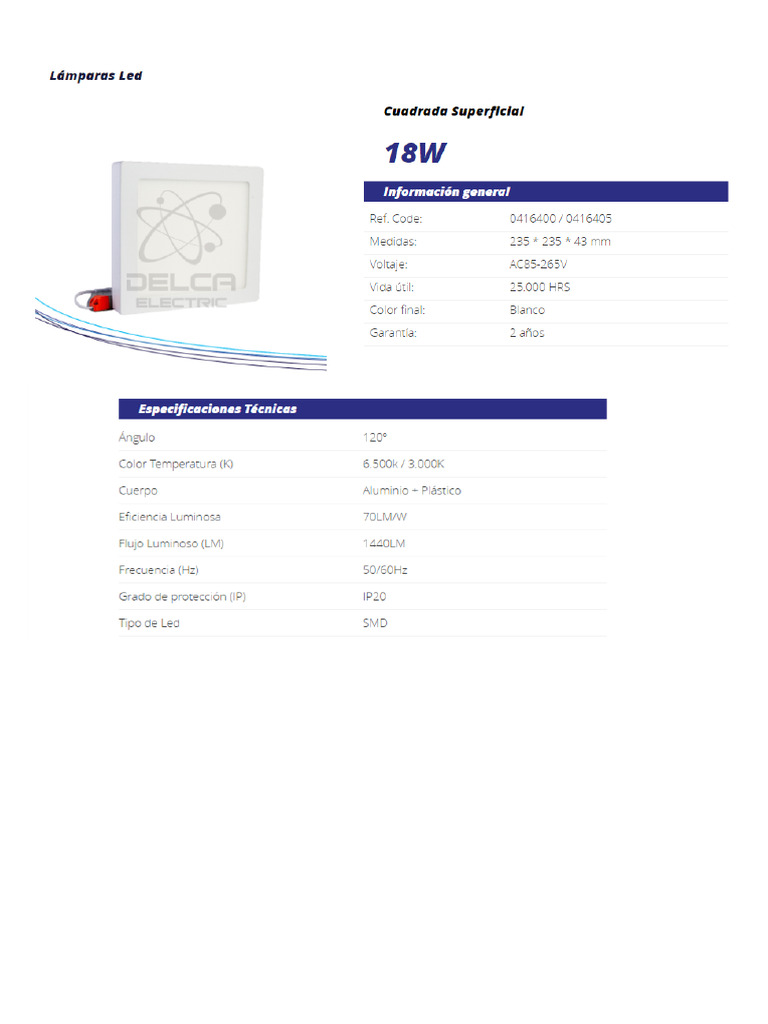 LED PANEL CUADRADO DE 18W - DELCA | PDF