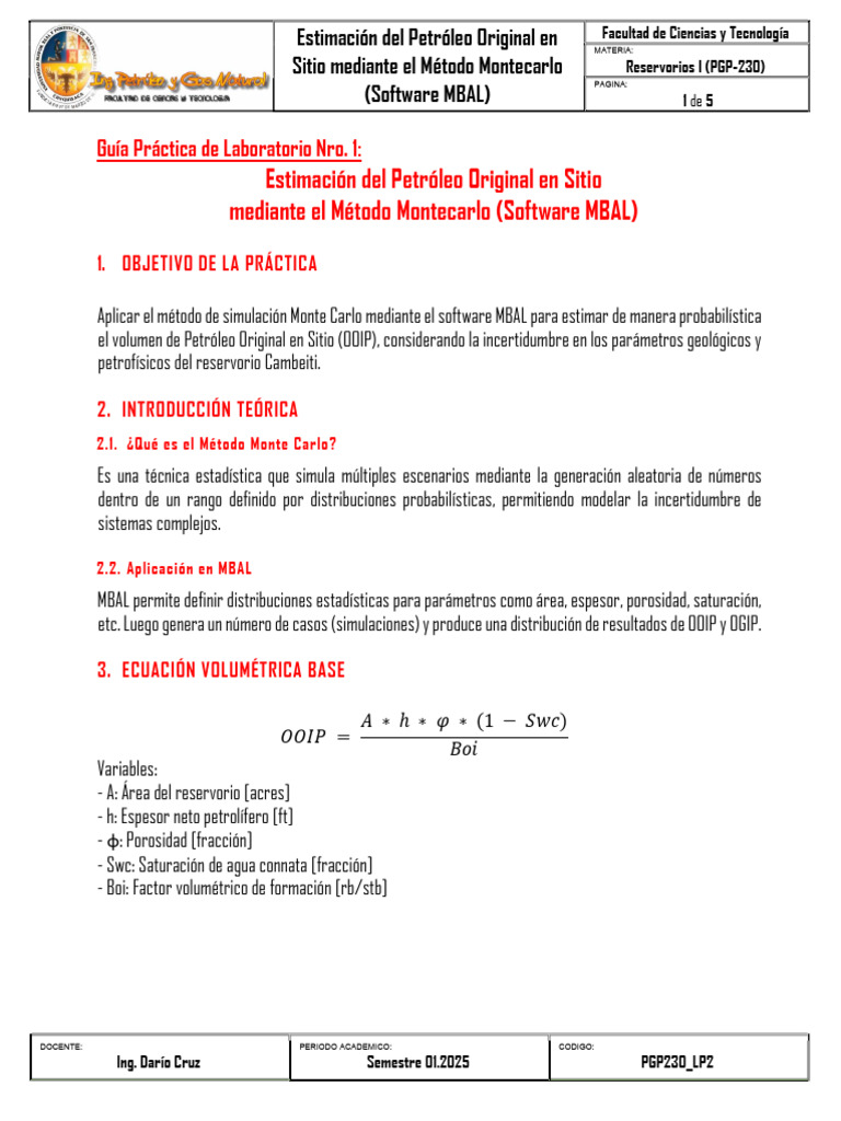 Guía Práctica Nro. 1 (1) Lab | PDF | Método Monte Carlo | Simulación