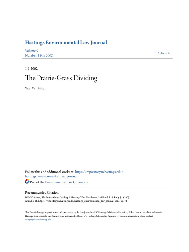 Walt Whitman's Prairie-Grass Poem | PDF