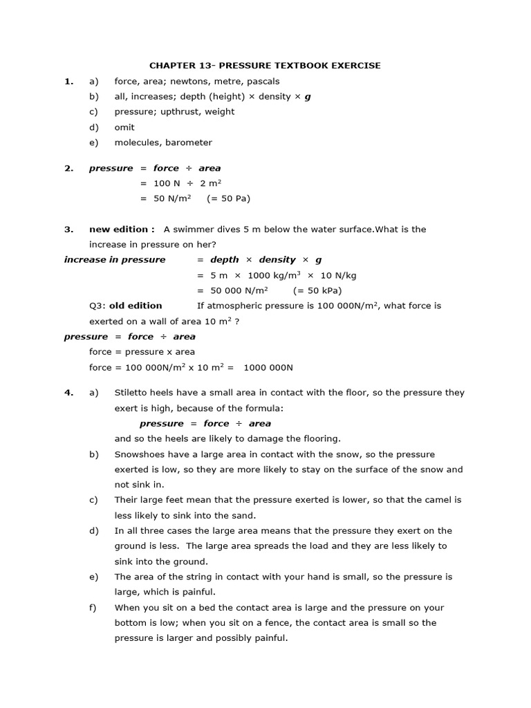 ch-13 Pressure Solved Textbook Exercise | PDF | Pressure | Buoyancy