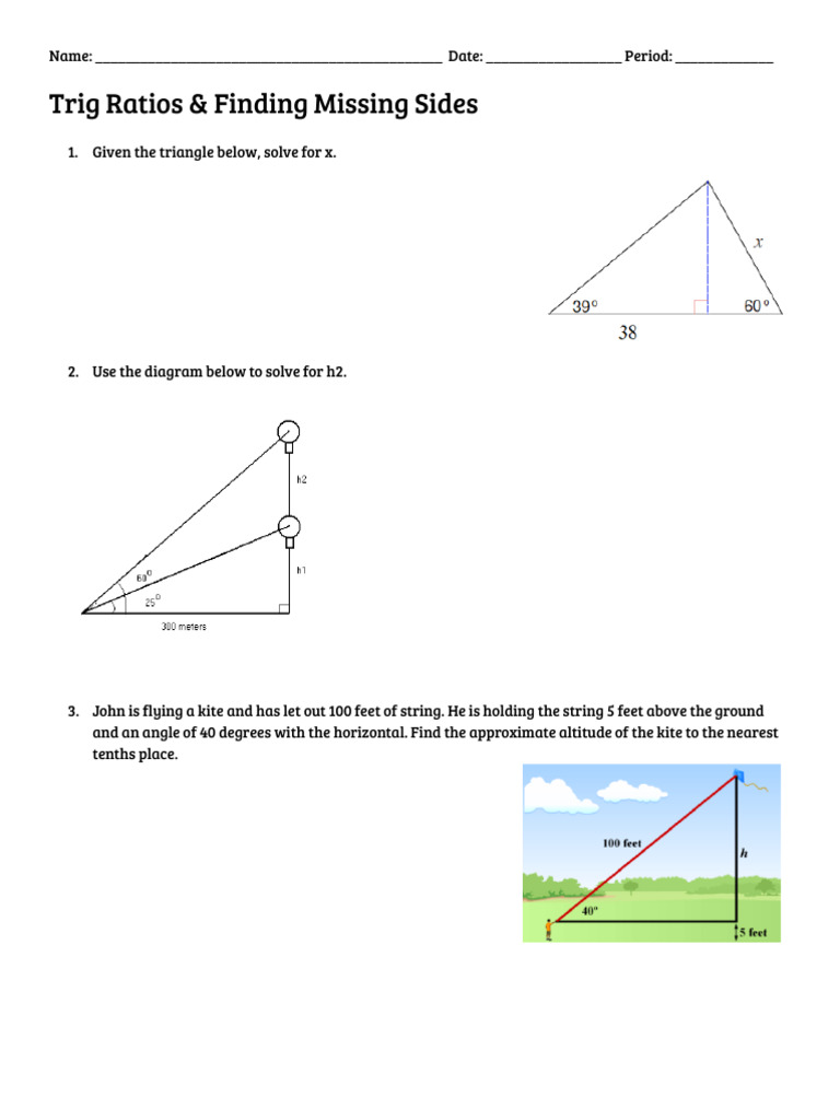 CW Trig RatiosMissing Sides | PDF | Trigonometric Functions | Trigonometry