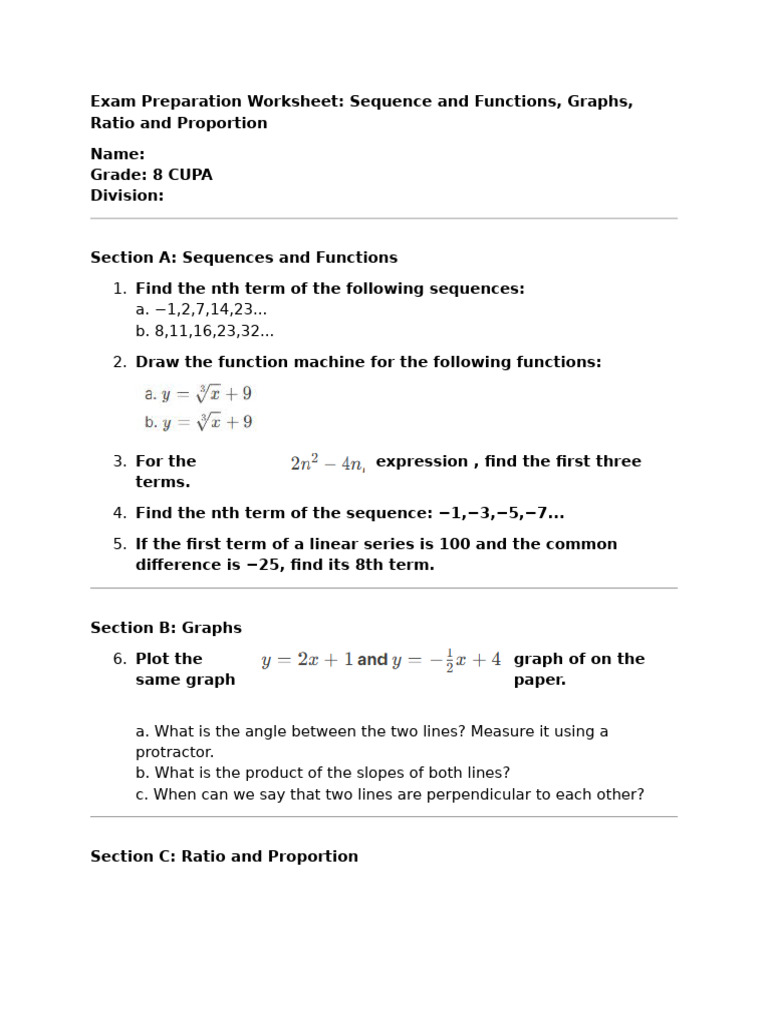Sequence and Functions, Graphs, Ratio and Proportion | PDF | Speed | Ratio