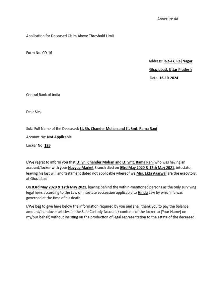 Deceased Claim Application Form CD-16 | PDF | Probate | Civil Law (Common Law)