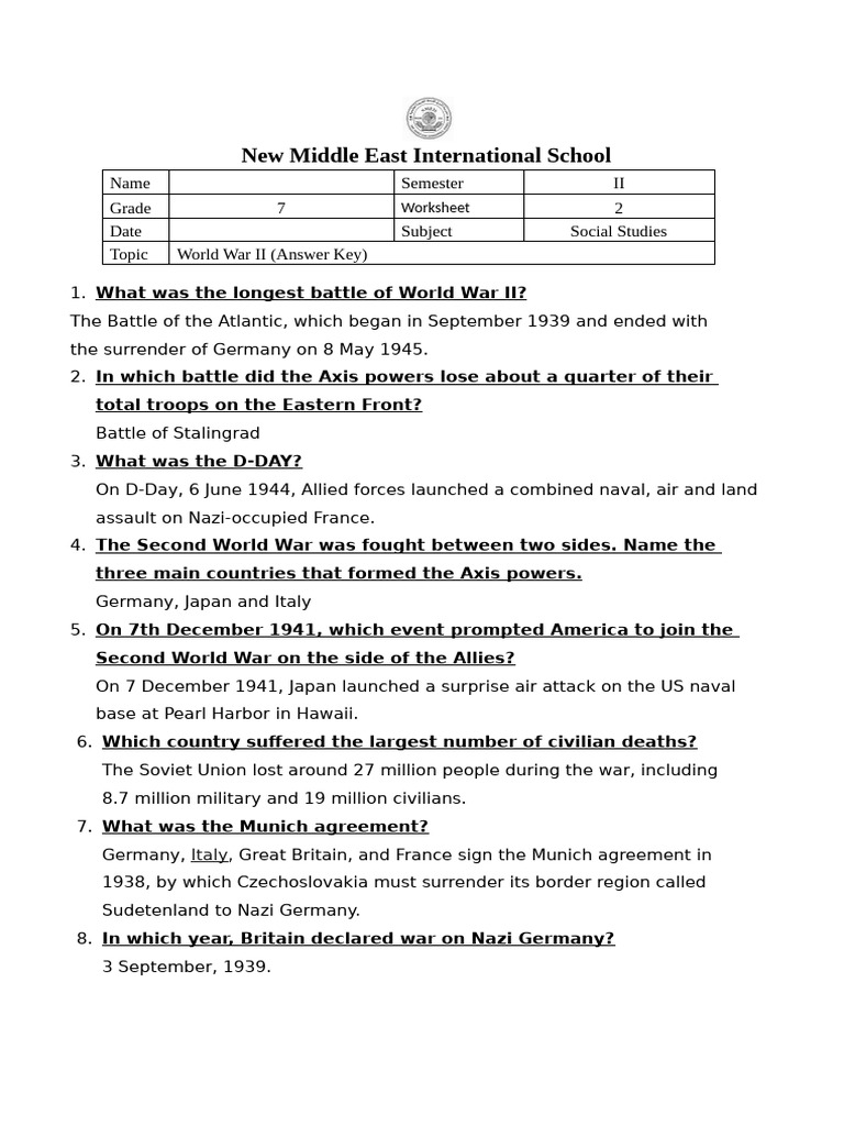 World War II: Key Events and Answers | PDF | World War II | Nazi Germany