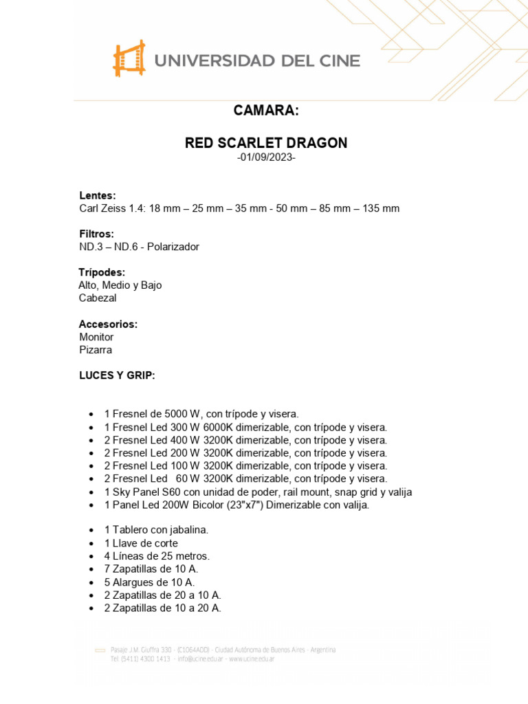 Alquiler Cámara Red Scarlet Dragon | PDF