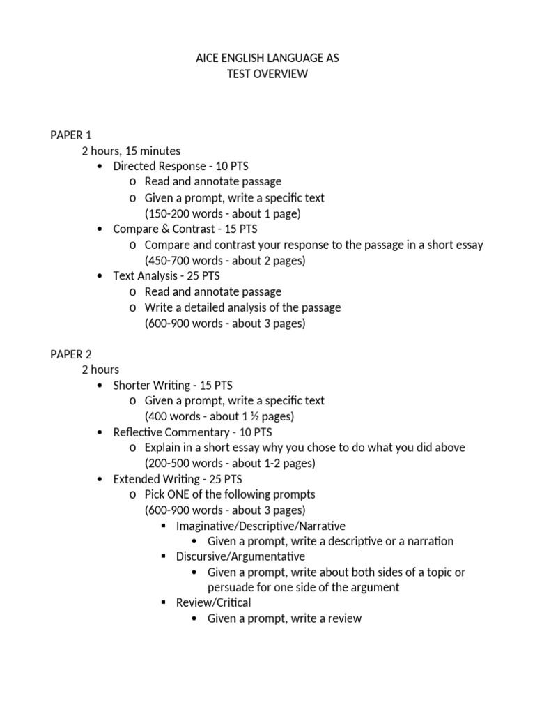 AICE English Language Test Overview | PDF
