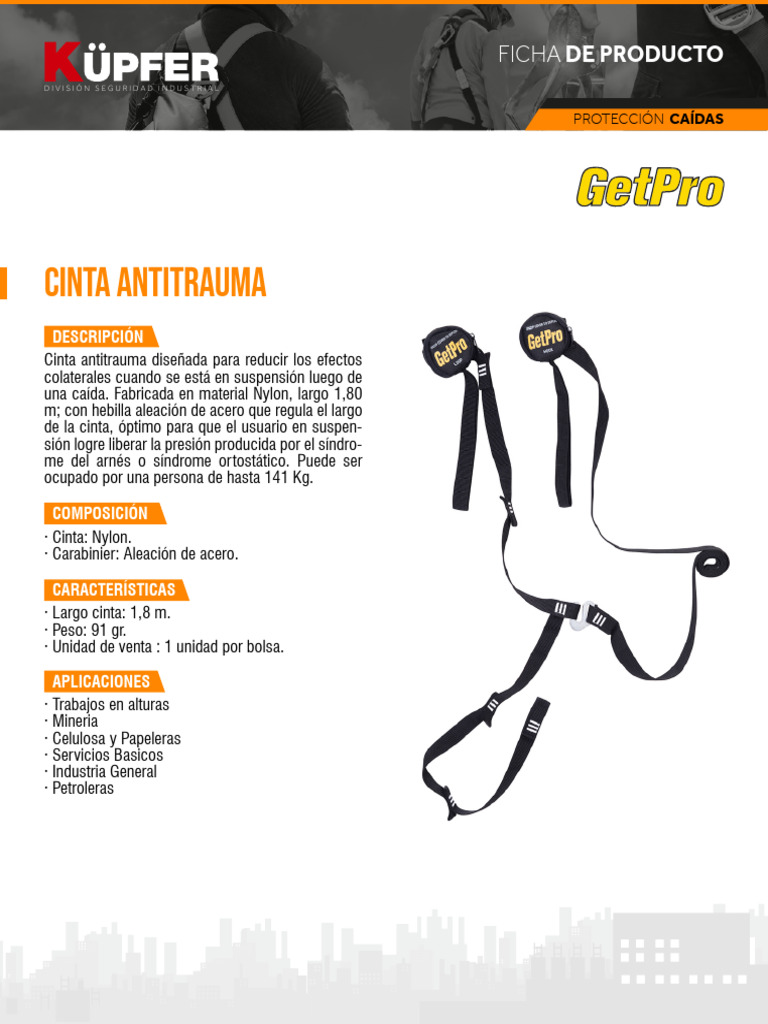 Ficha Proveedor Cinta Antitrauma Getpro 136544 | PDF