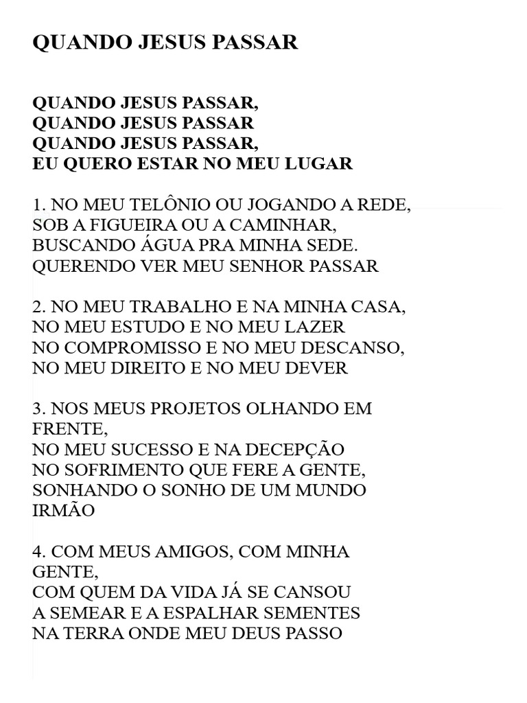 QUANDO JESUS PASSAR - Músicas para Missa | PDF