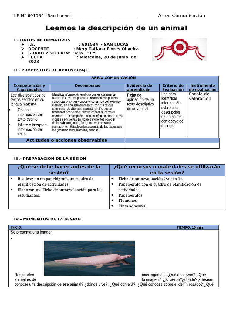 28-06 Leemos Una Descripcion de Un Animal | PDF | Aprendizaje | Cognición