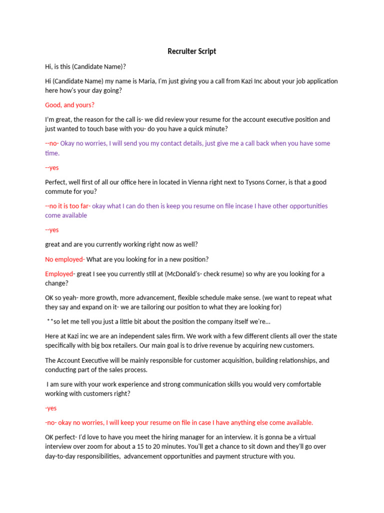 Good, and Yours?: Recruiter Script | PDF