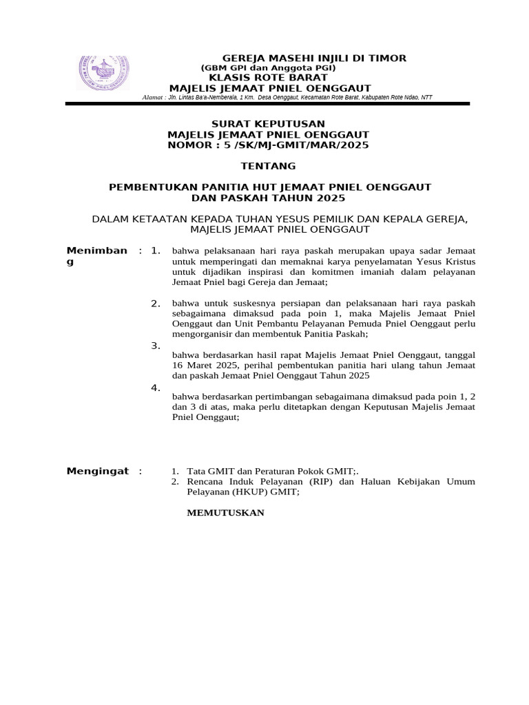 SK Panitia Hut N Paskah 2025 | PDF