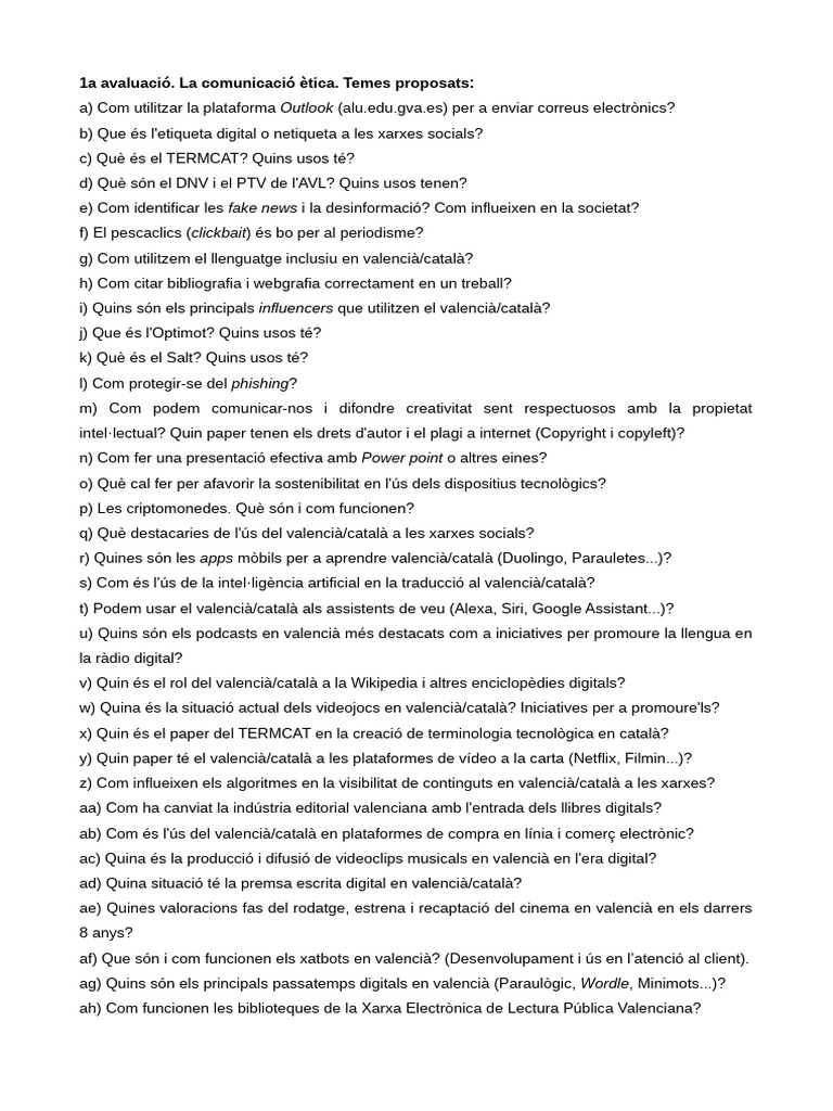 Llistat de temes Expressió Oral | PDF