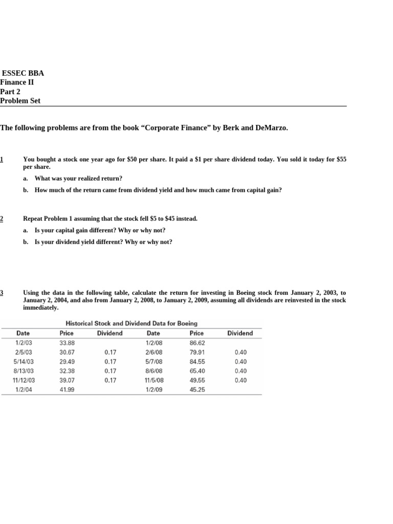Finance Problem Set Overview | PDF | Beta (Finance) | Volatility (Finance)