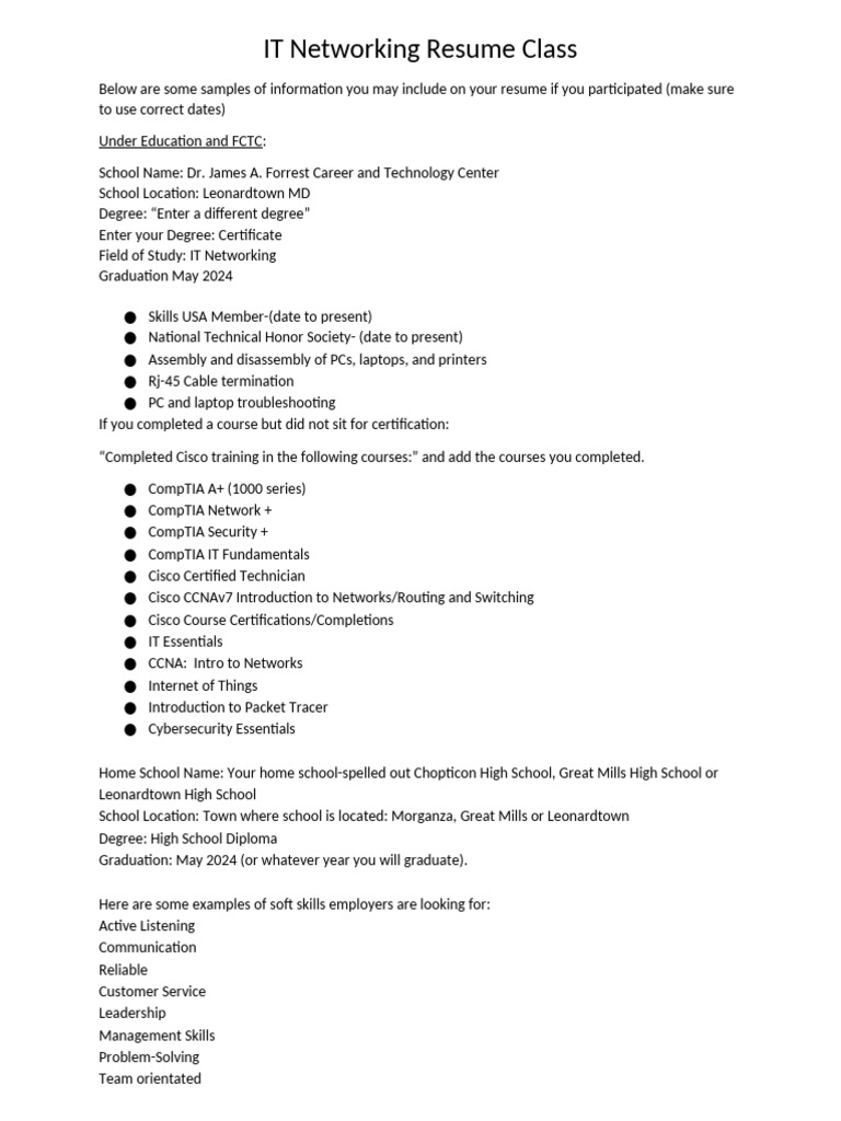 IT Networking Resume Tips and Samples | PDF