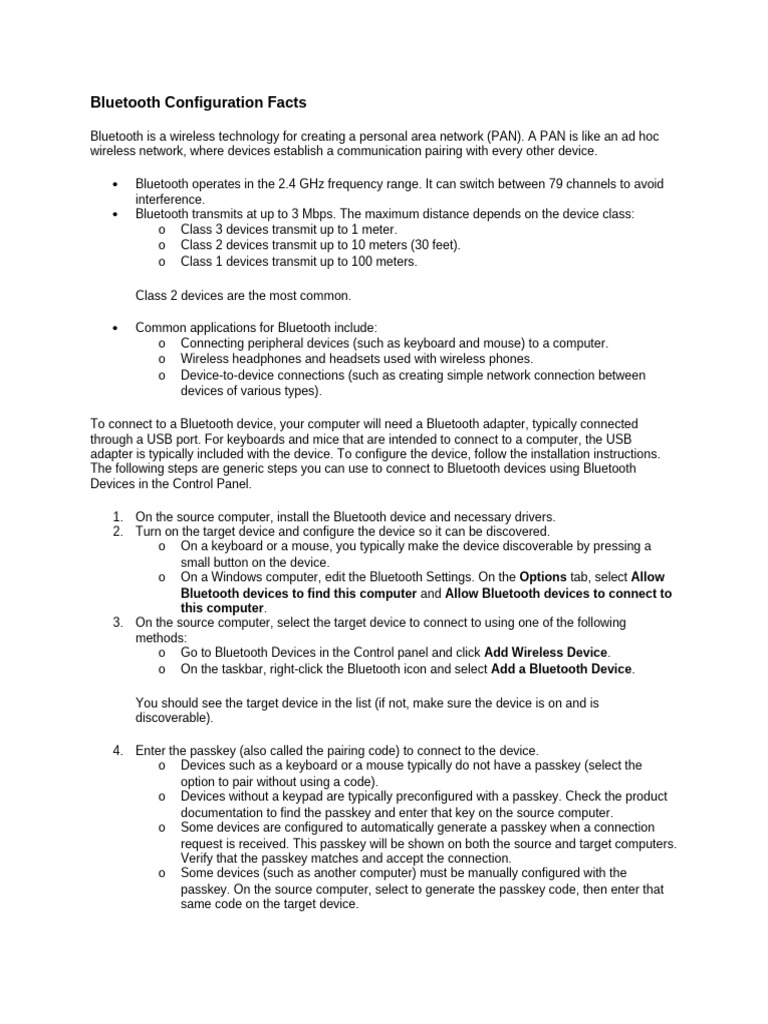 Bluetooth Configuration Facts | PDF | Bluetooth | Usb