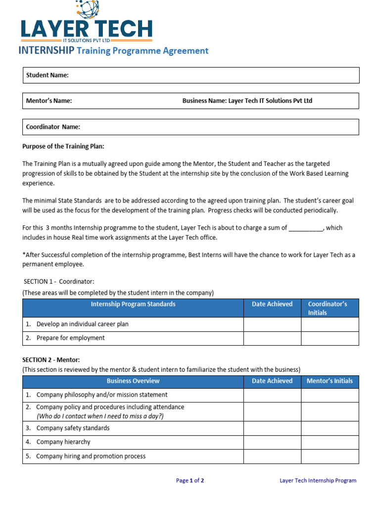 Internship Training Plan Overview | PDF | Internship | Job Hunting