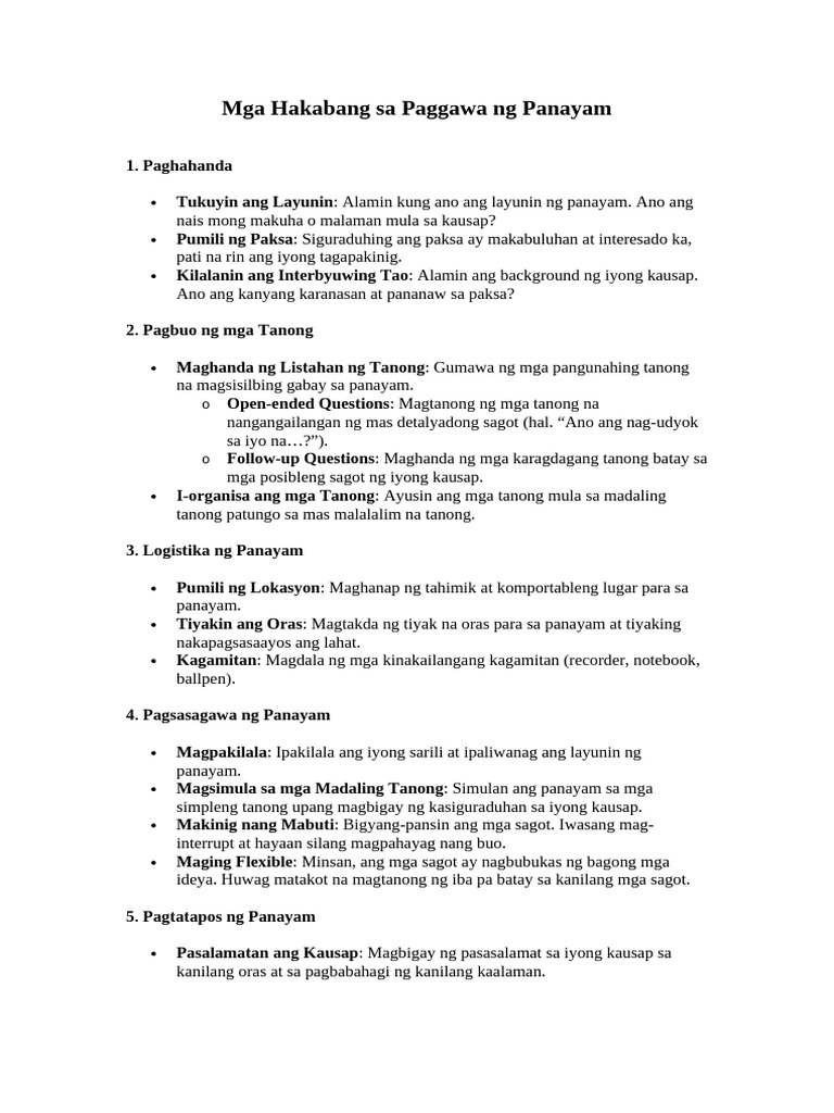 Mga Hakabang Sa Paggawa NG Panayam | PDF