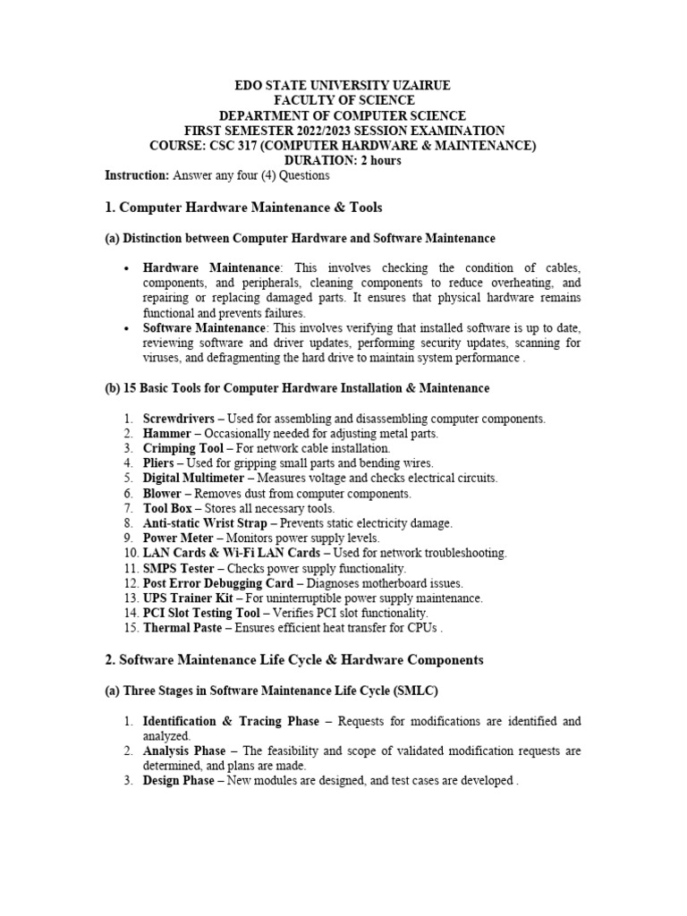 CSC317 Computer Hardware 2025 Questions | PDF | Bios | Booting