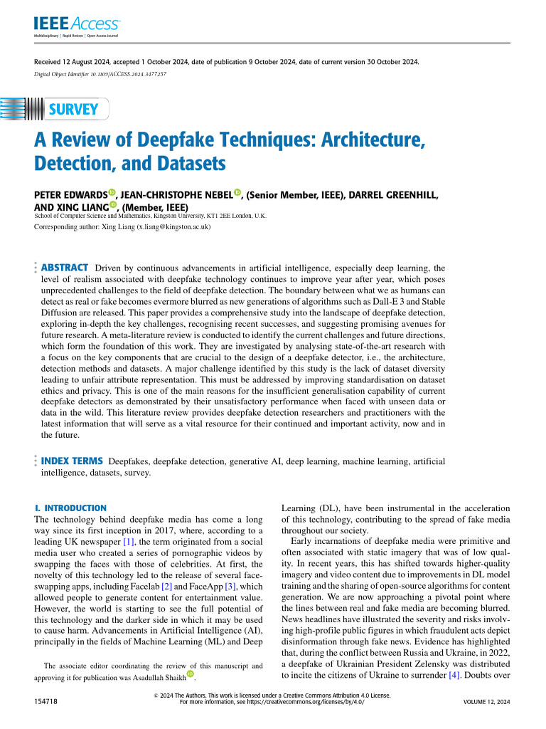 A Review of Deepfake Techniques Architecture Detection and Datasets ...