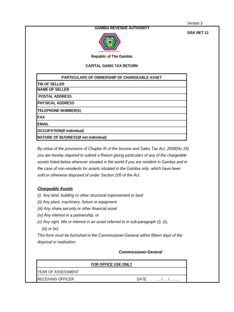 Gambia Capital Gains Tax Return Form | PDF | Taxation In The United ...