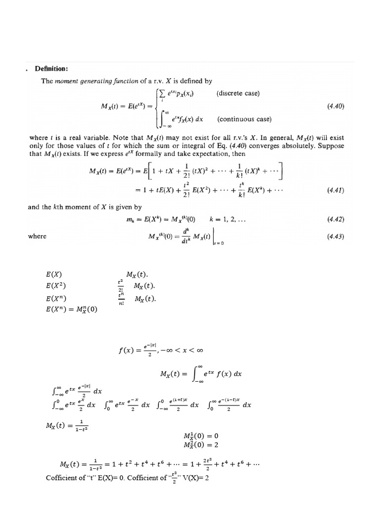 Moment Generating Functions (Mgf) | PDF | Probability Theory | Statistical Theory