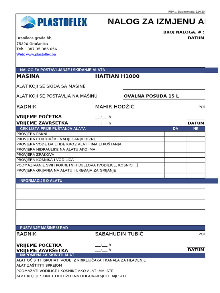 Nalog Za Izmjenu Alata 121 | PDF