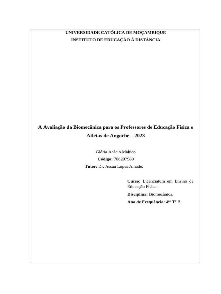 Avaliação da Biomecânica em Angoche | PDF | Física | Educação Física