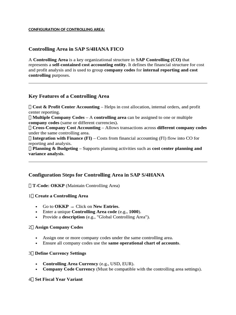 Configuring Controlling Area in SAP S/4HANA | PDF | Cost Accounting ...