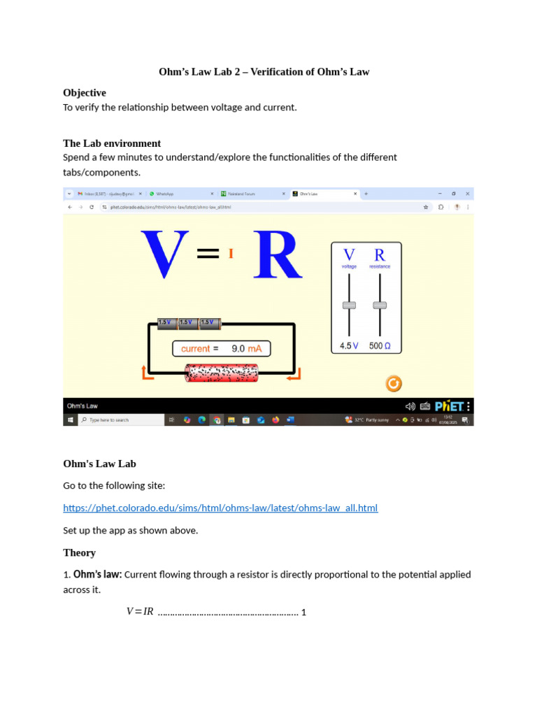 Ohm's Law Virtual Lab | PDF