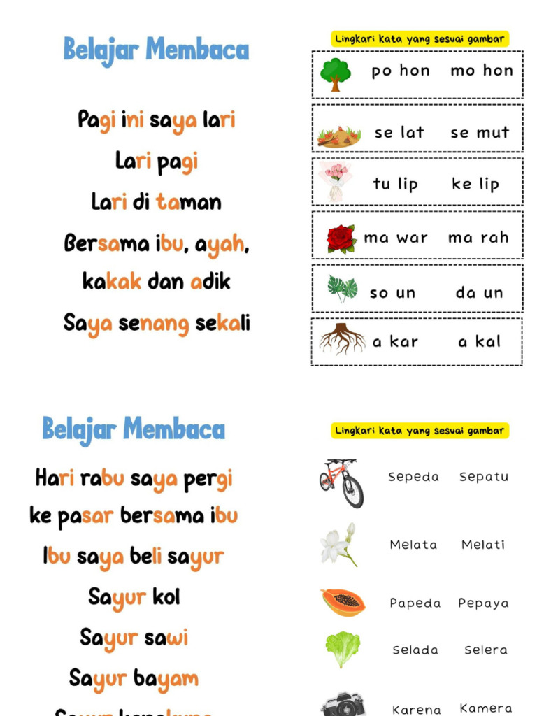worksheet membaca tk | PDF