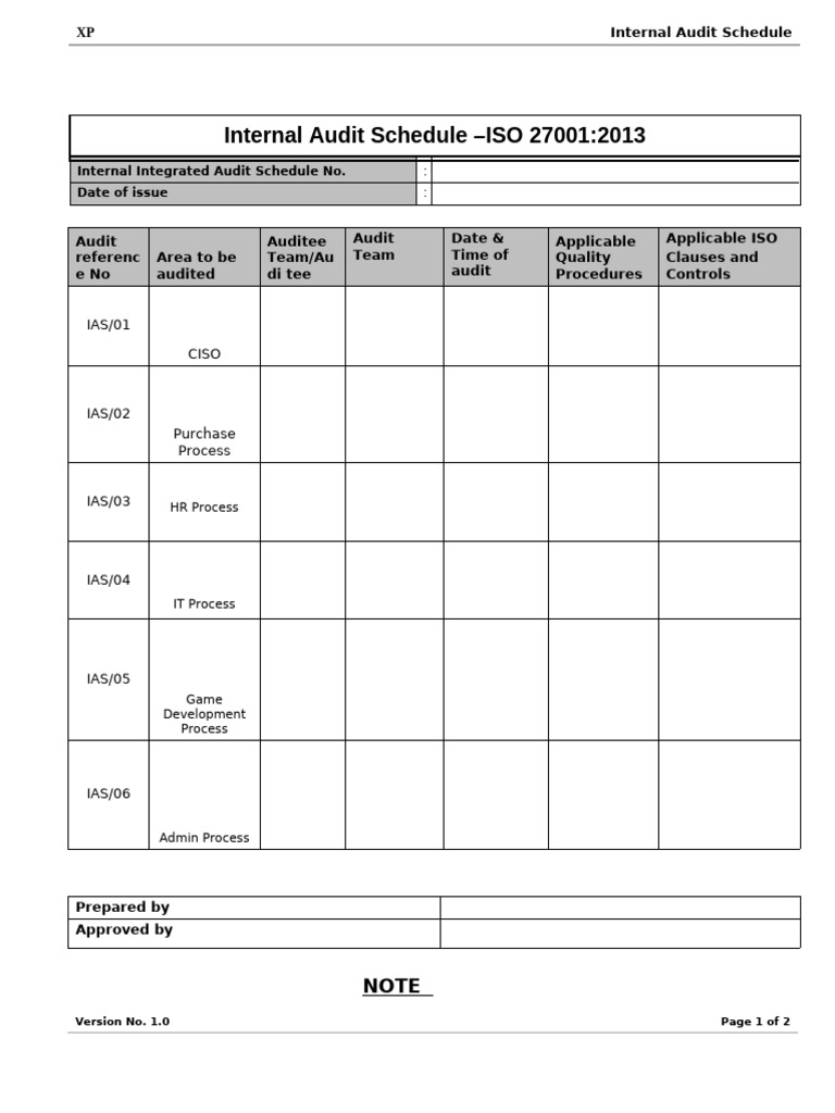 Internal Audit Schedule Template | PDF | Audit | Internal Audit