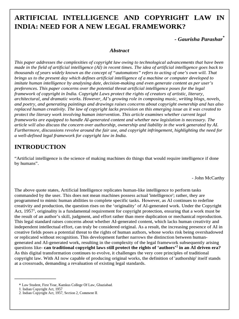 AI and Copyright Law in India: A New Framework? | PDF | Fair Use | Copyright