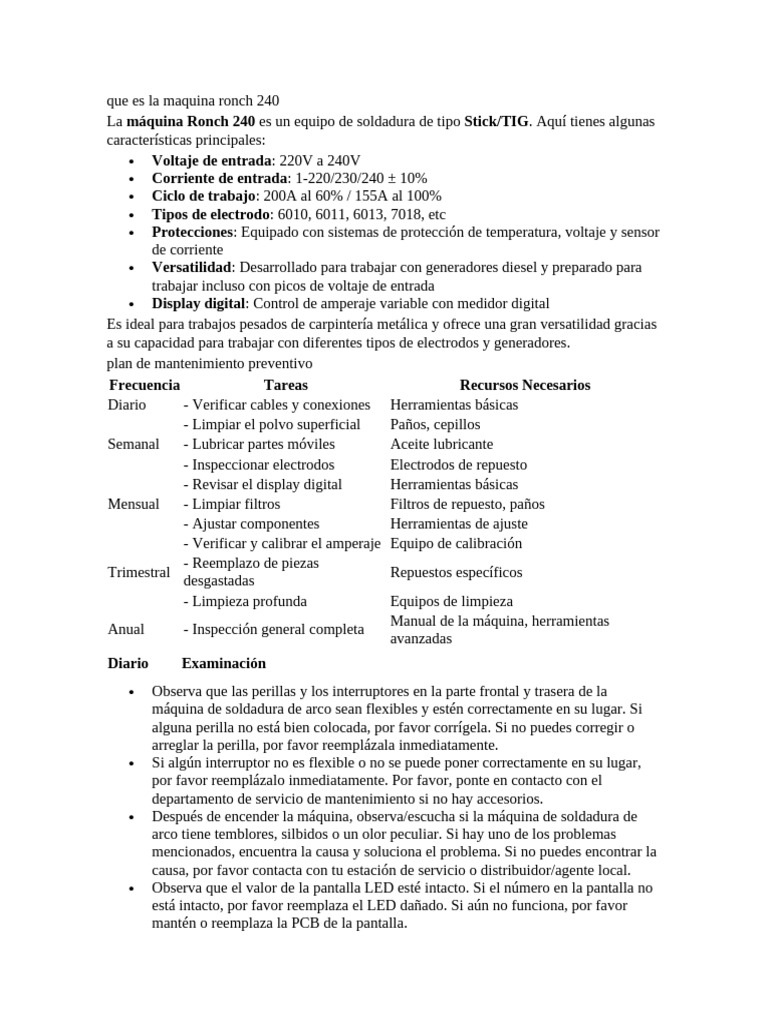 Máquina Ronch 240: Características y Mantenimiento | PDF | Soldadura ...