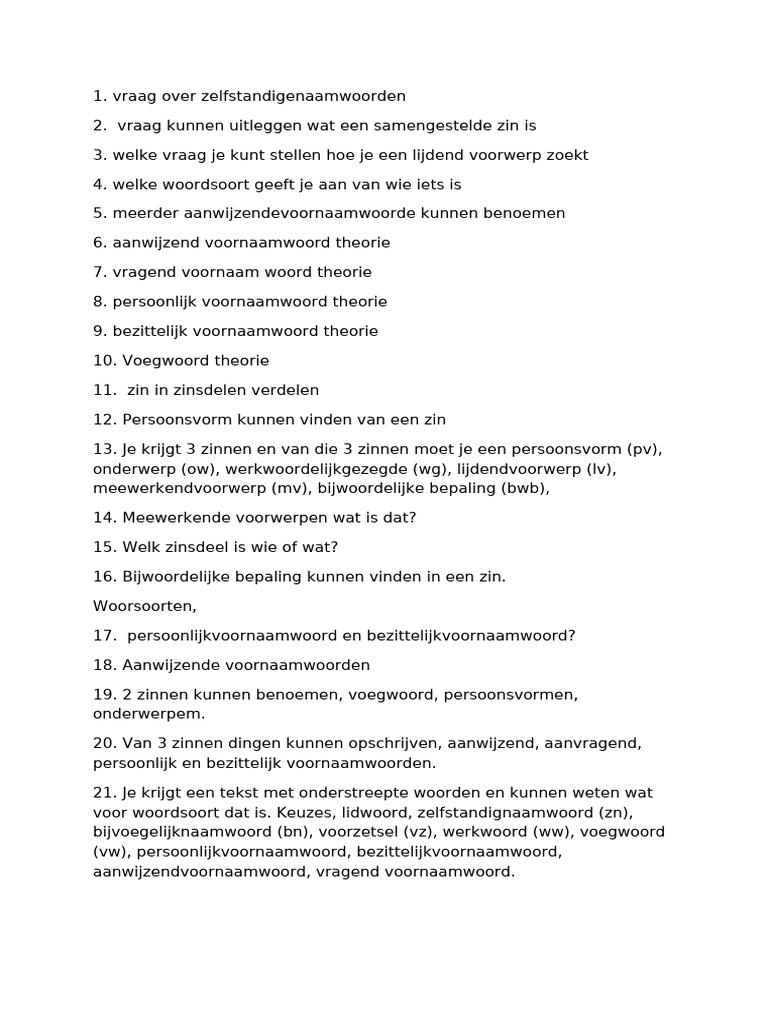 1ste Vraag Over Zelfstandigenaamwoorden | PDF