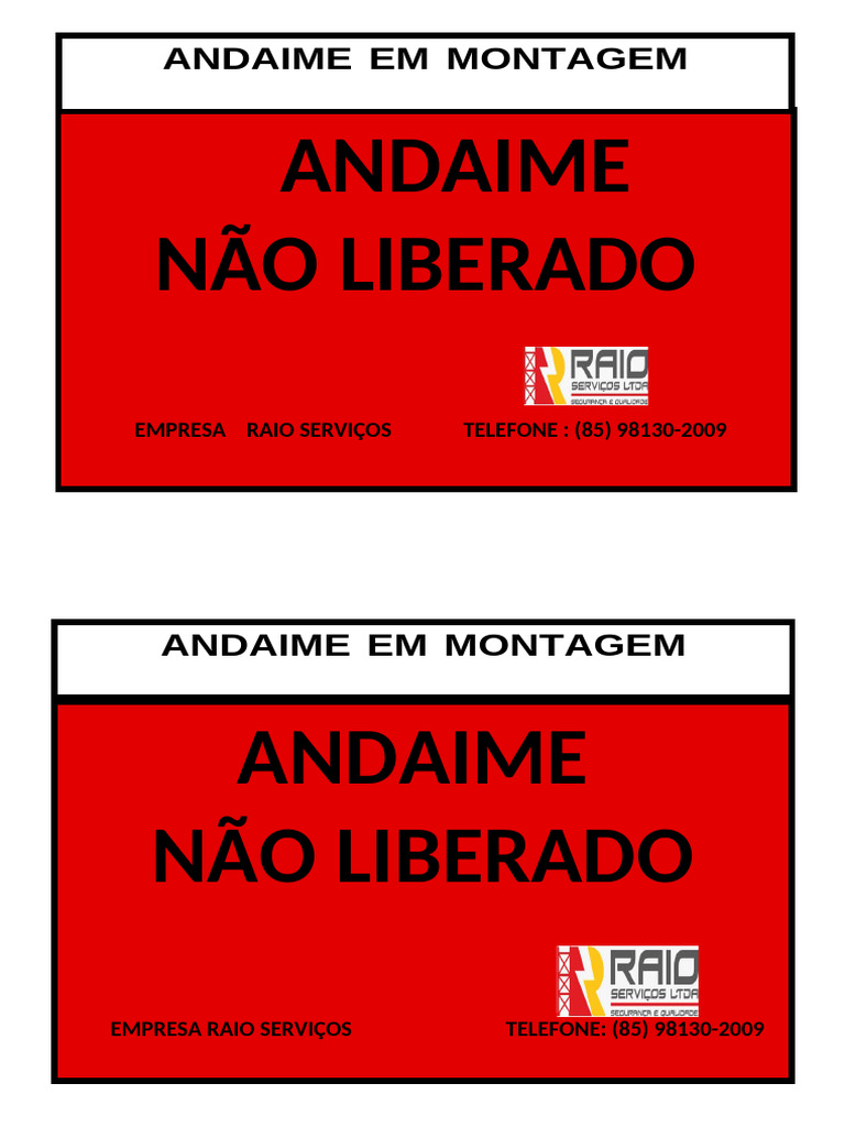 PLACA DE ANDAIME NAO LIBERADO PEQUENA (1) | PDF