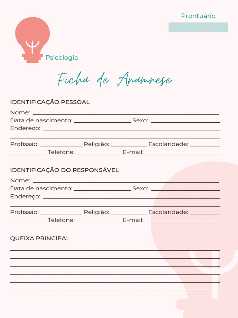 Ficha de Anamnese Psicológica | PDF | Conceitos psicológicos | Sistema de saúde