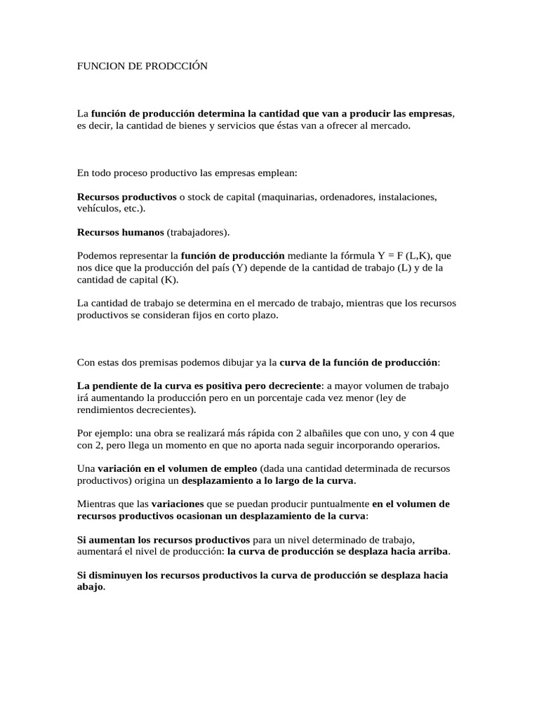 Función de Producción: Conceptos Clave | PDF | Función de producción ...