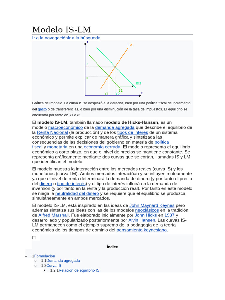 Modelo IS-LM: Equilibrio Económico y Curvas | PDF | Microeconomía ...