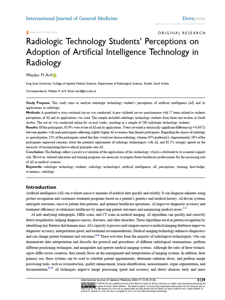 Radiologic Technology Students' Perceptions On Adoption of Artificial Intelligence Technology in ...