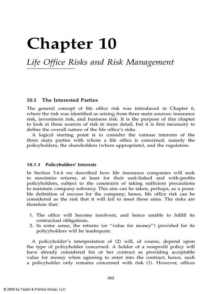 Chapter 10 Life Office Risks and Risk Management | PDF | Insurance | Risk