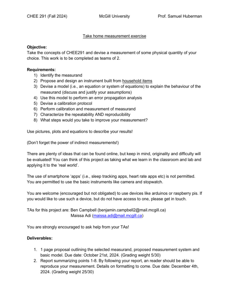 Take Home Measurement Exercise | PDF