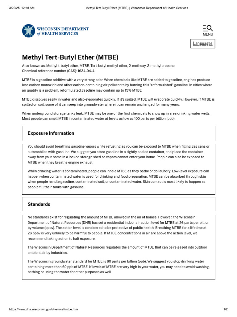 Methyl Tert-Butyl Ether (MTBE) - Wisconsin Department of Health ...